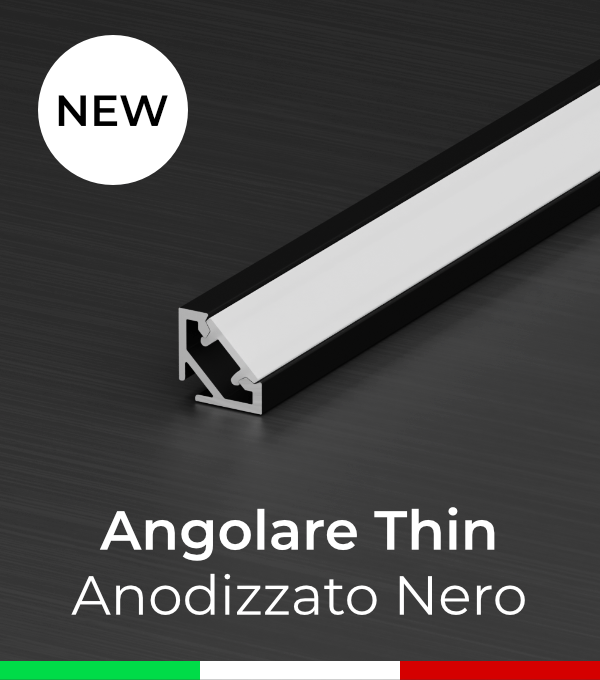 Profilo Angolare in Alluminio Design Classic Nero Opaco per Strisce LED